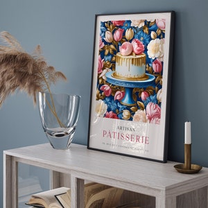 Artisan Patisserie Poster, Vintage Parisian Cake, Floral Design, French ...