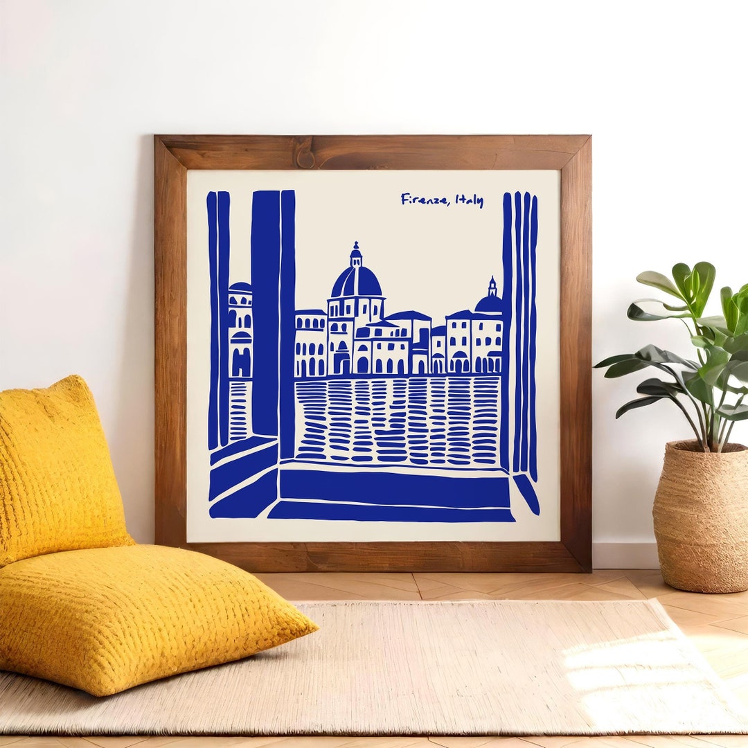 Firenze Italy Blue Square Art Print, Elegant Italian Wall Art, Florence ...