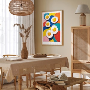 Breakfast at Matisse’s - Colorful Poster, Sunny Fried Eggs, Mid Century ...