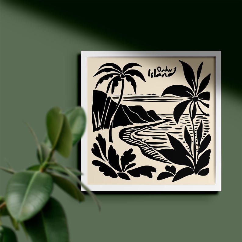 Oahu Island Art Print: Boho Hawaiian Landscape Wall Decor - Etsy