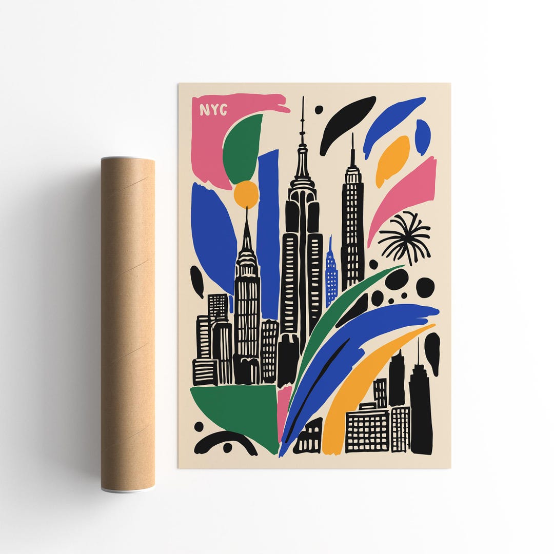 Modern Abstract NYC Skyline Poster, Colorful New York Cityscape Art ...