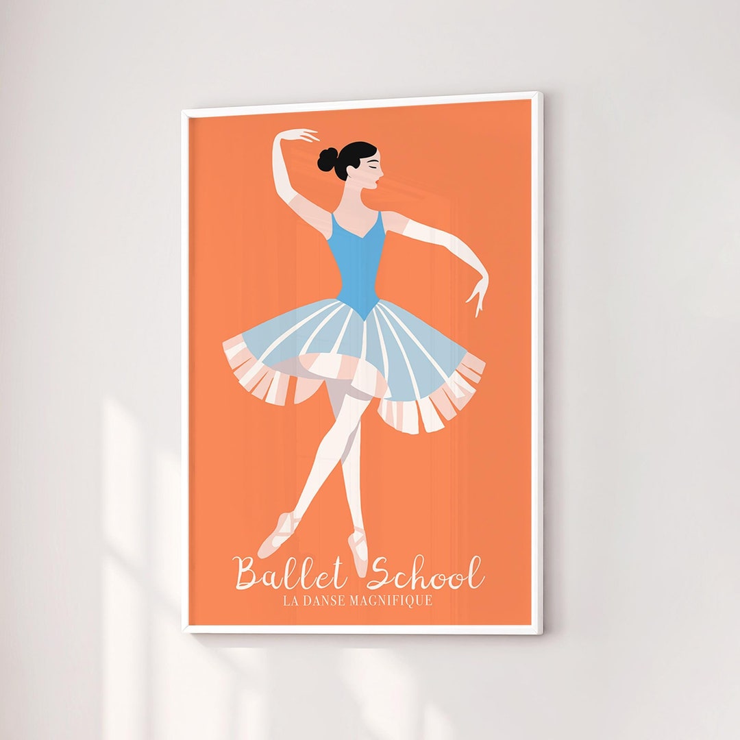 Peach Color Ballet Poster, Girly Ballet Print, Dancer in Blue Dress ...