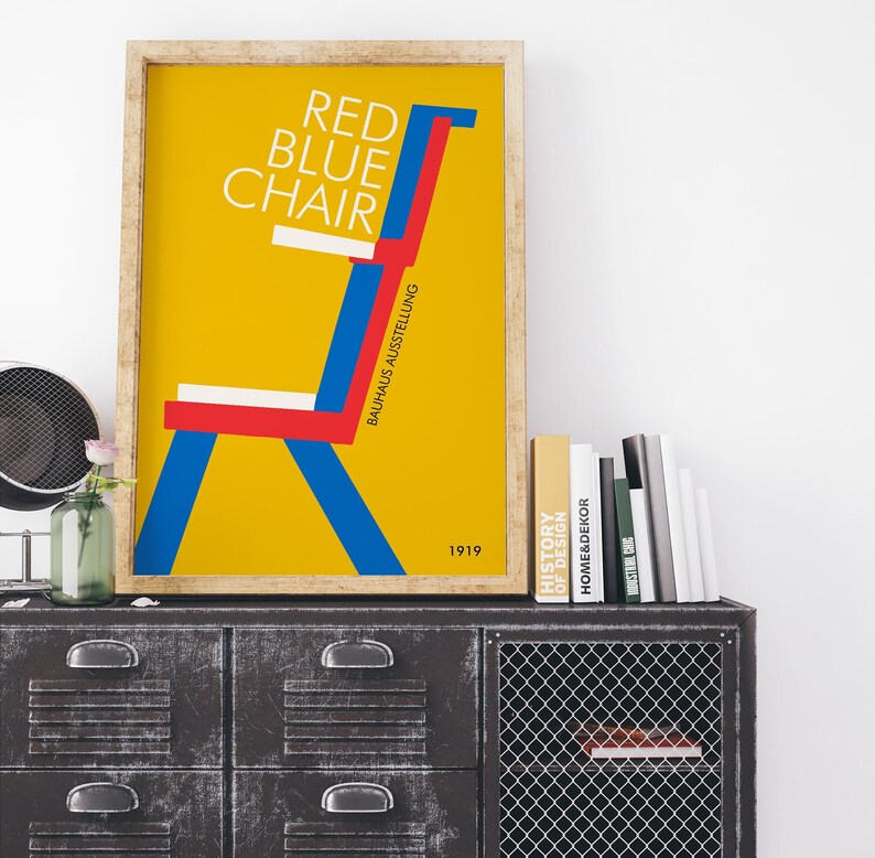 Bauhaus Poster Red Blue Chair Rietveld Modern Art Print - Etsy