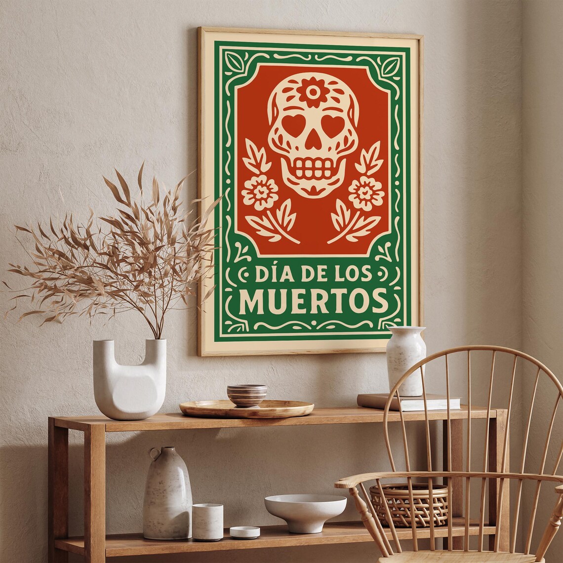 Día De Los Muertos Skull Poster, Mexican Folk Art Print - Etsy