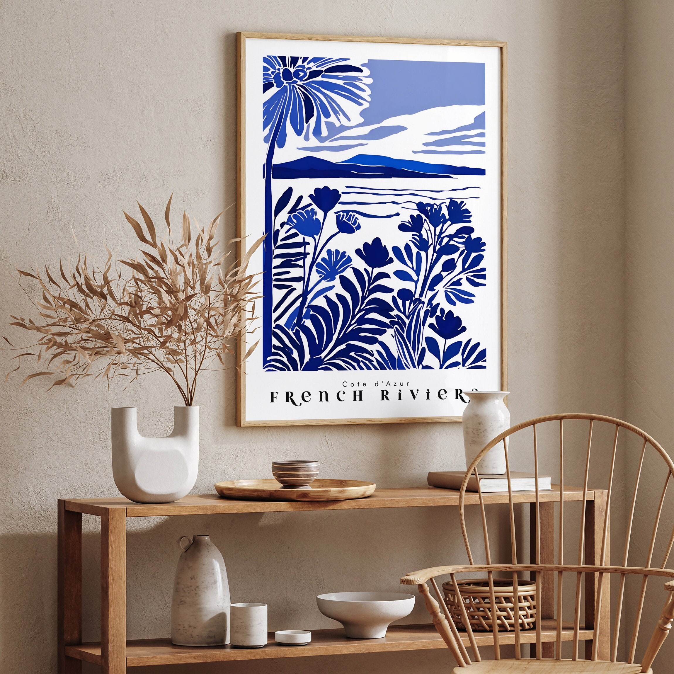 Vintage French Riviera Côte Dazur Poster, Elegant Blue Coastal ...
