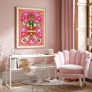 Pink Gingerbread Man Poster, Festive Holiday Wall Art, Cute Gingerbread ...