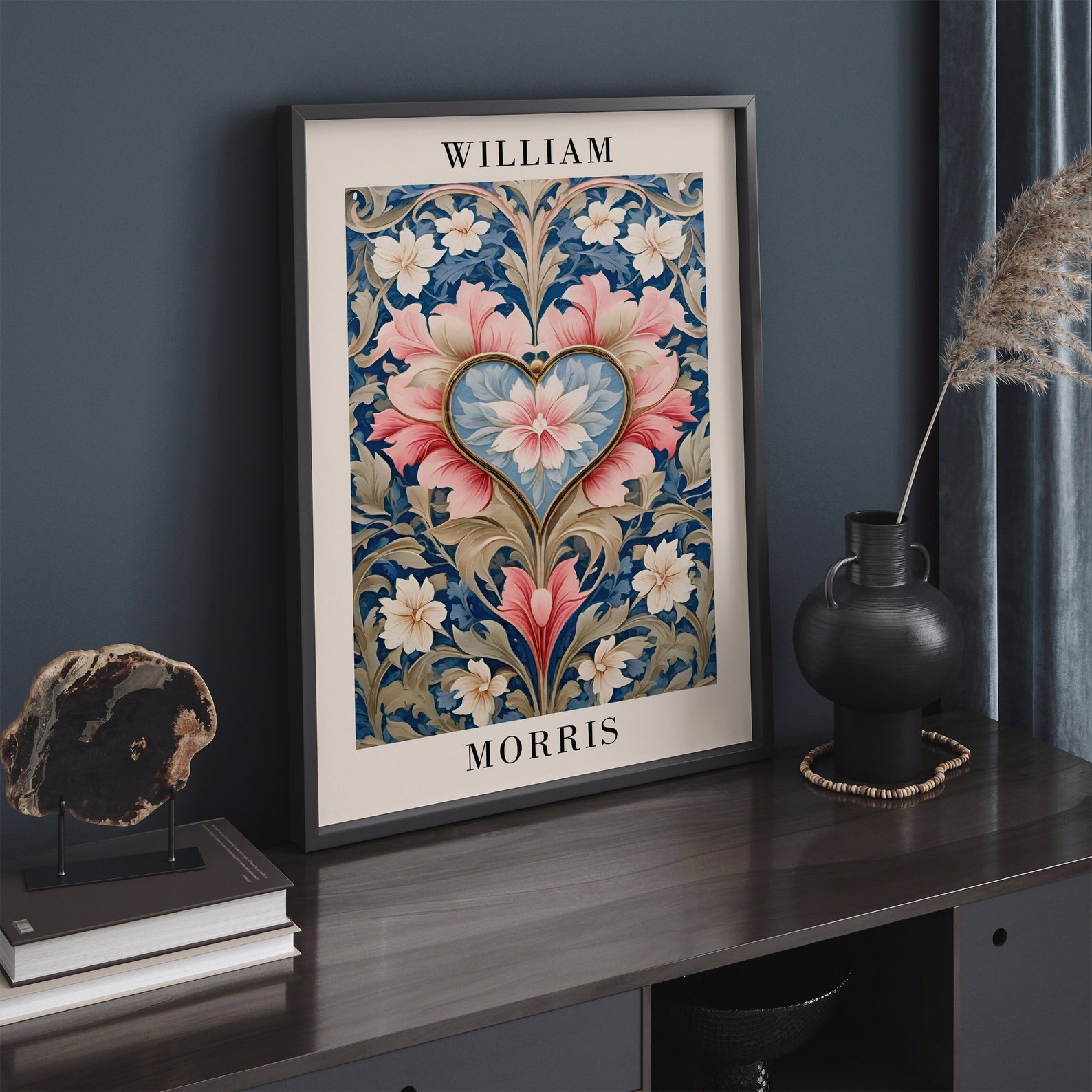 William Morris Botanical Heart Poster Vintage Floral Art Print, Elegant ...