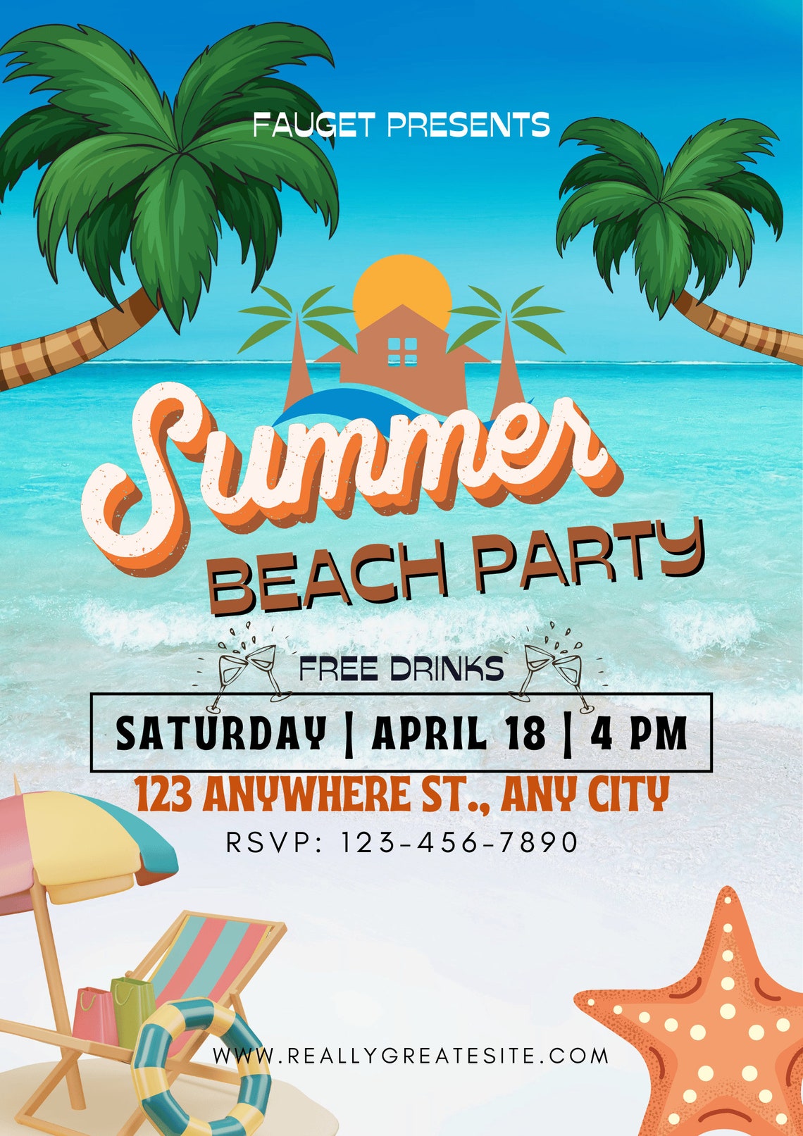 Digital Summer Beach Party Invitation, Editable Invitation, Instant ...