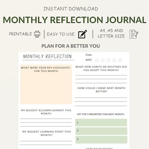 Monthly Reflections Review , Monthly Reflection Journal, Monthly ...