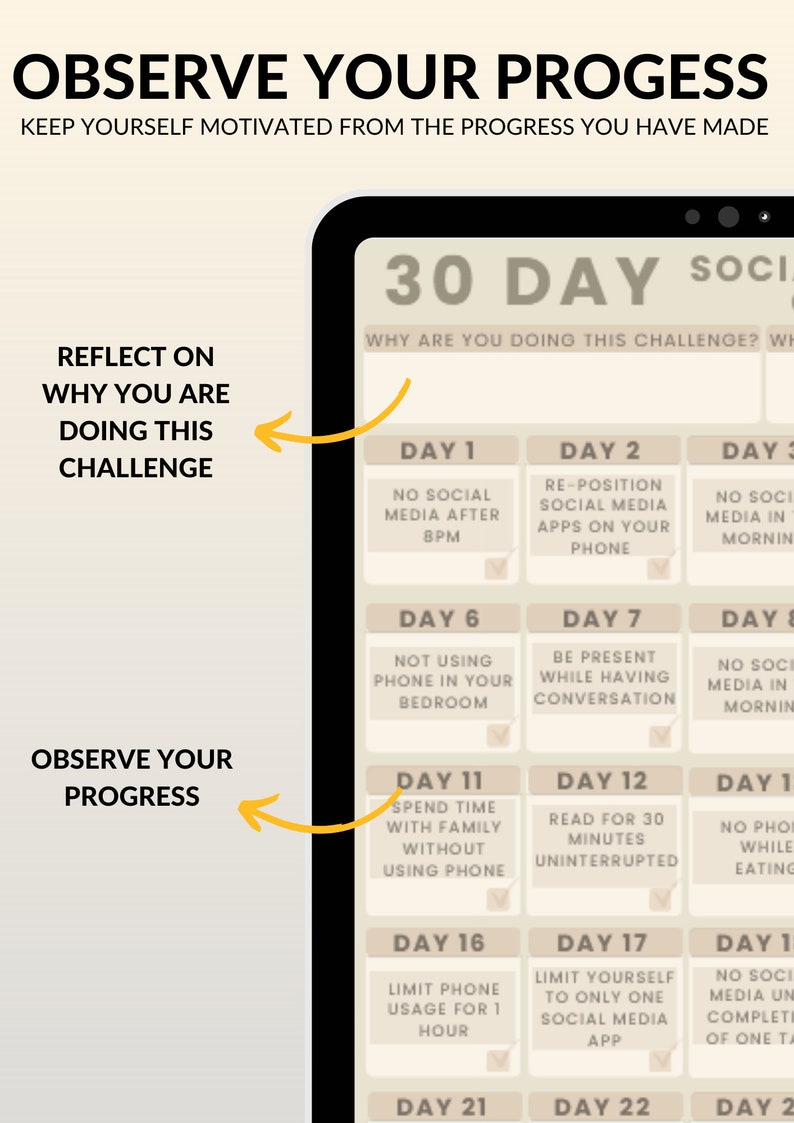 30 Day Social Media Detox Challenge | Social Media Printable | Digital Tracker| PDF Download - Etsy