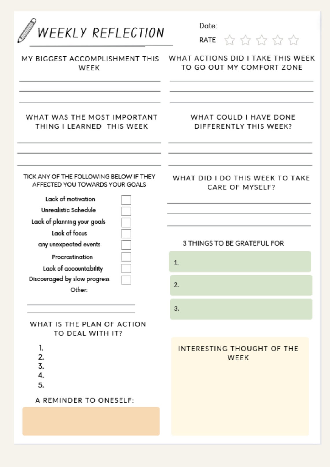 Weekly Reflections Review , Weekly Reflection Journal, Weekly ...