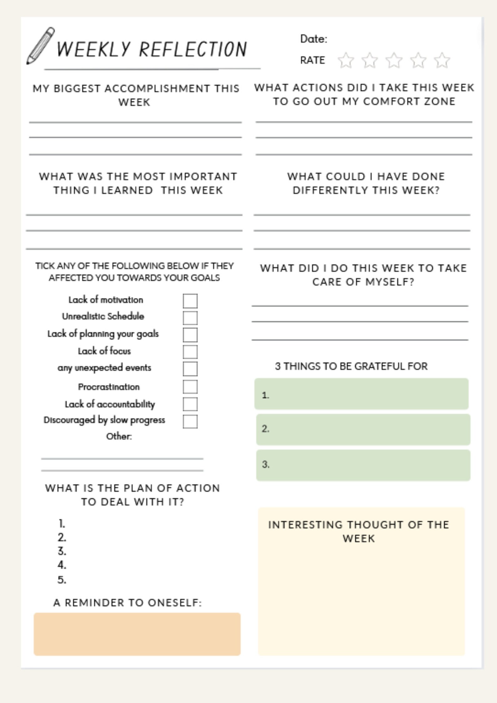 Weekly Reflections Review , Weekly Reflection Journal, Weekly ...