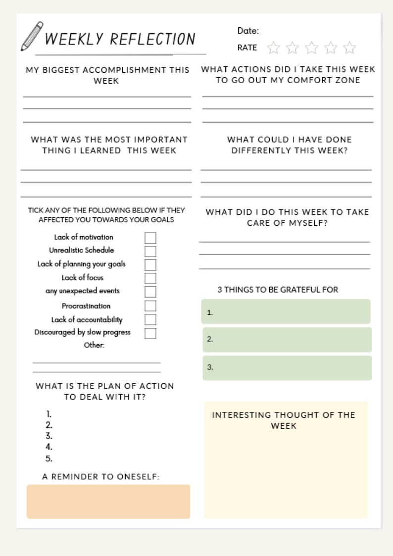 Weekly Reflections Review , Weekly Reflection Journal, Weekly Reflection, Weekly Review, A5 PDF ...