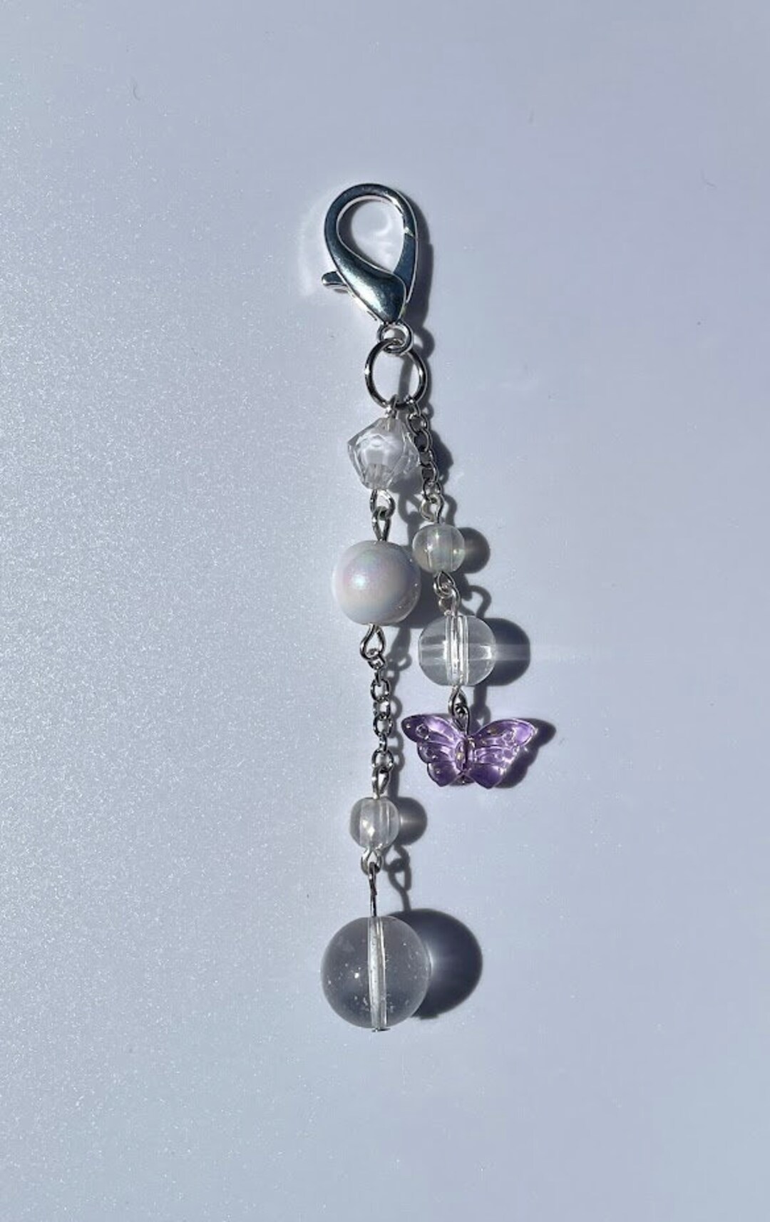 Purple Butterfly Keychain With Clear and White Beads - Etsy