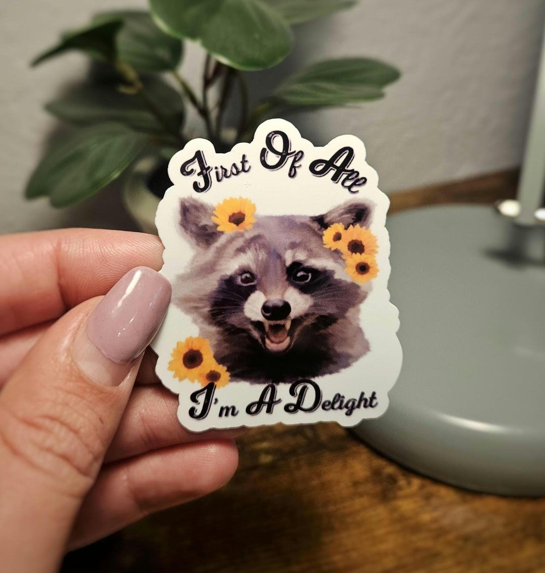 First of All I'm a Delight Racoon Vinyl Sticker - Etsy