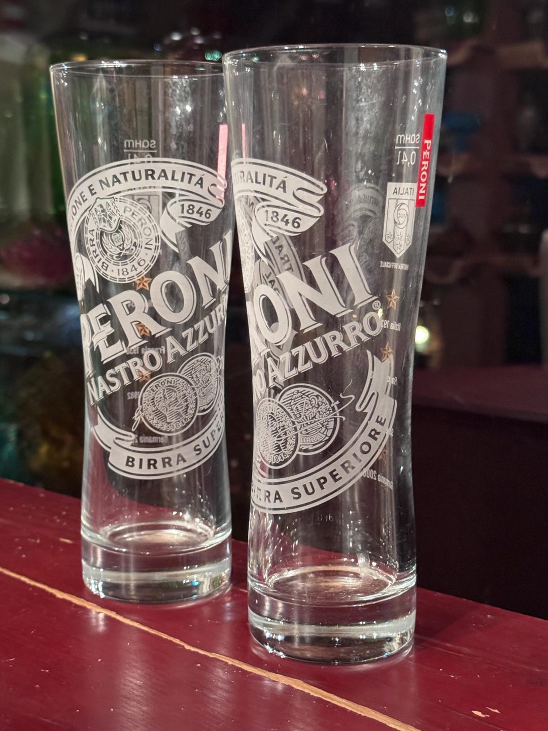 Vintage Peroni Nastro Azzuro Etched Beer Glasses. Set of 2. Beautiful ...