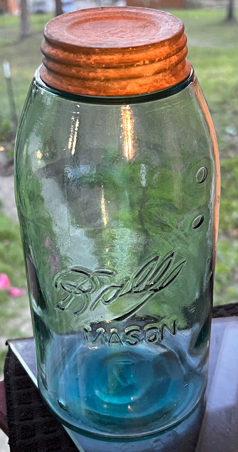 Antique 1900-1910 Blue Aqua Half Gallon Ball Mason Jar. - Etsy