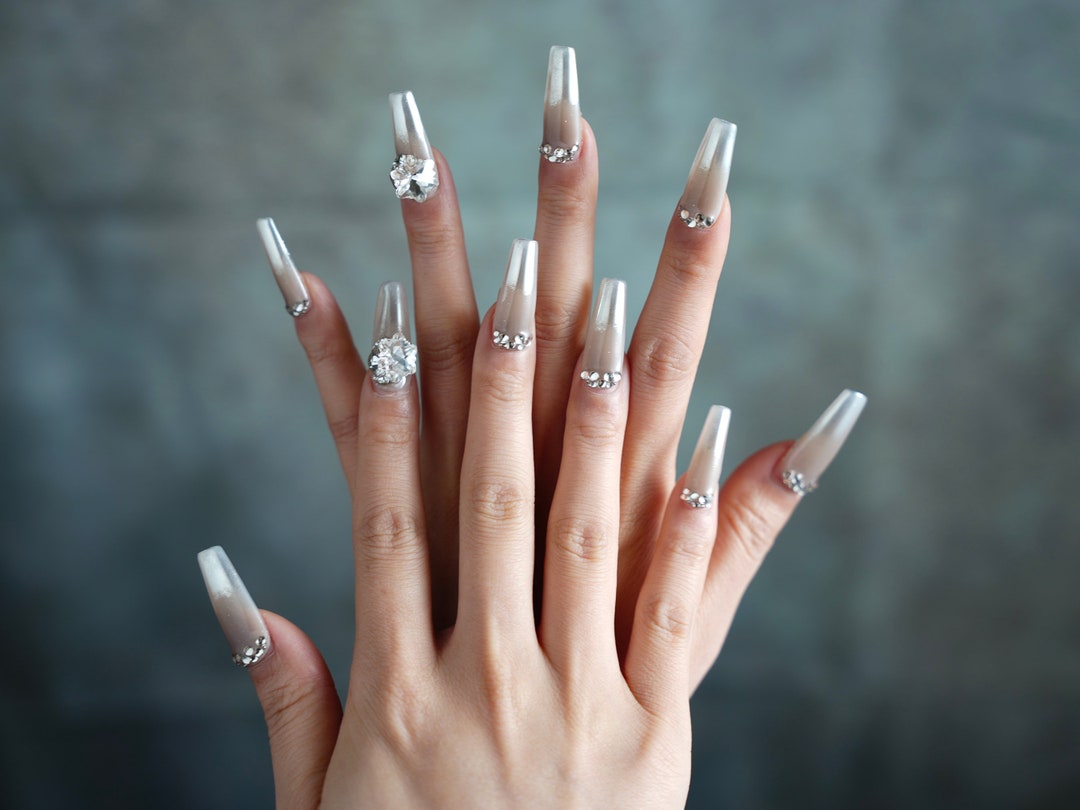 UUP Handmade Diamond Long Press on Nail Set With Bonus Storage Pouch ...