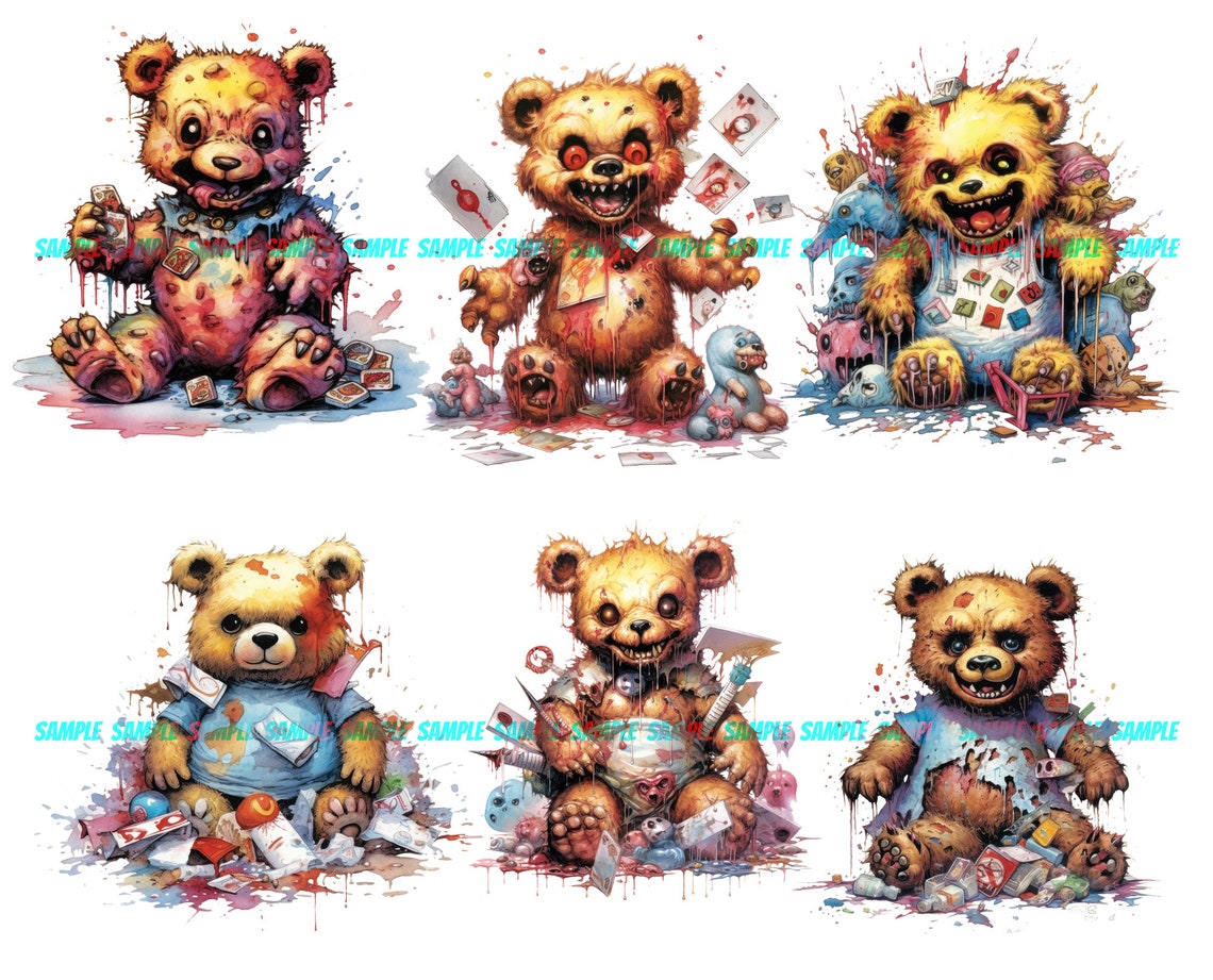 24 Deadly Lovely Teddy Bears Clipart Bundle, Commercial Use PNG, Teddy ...