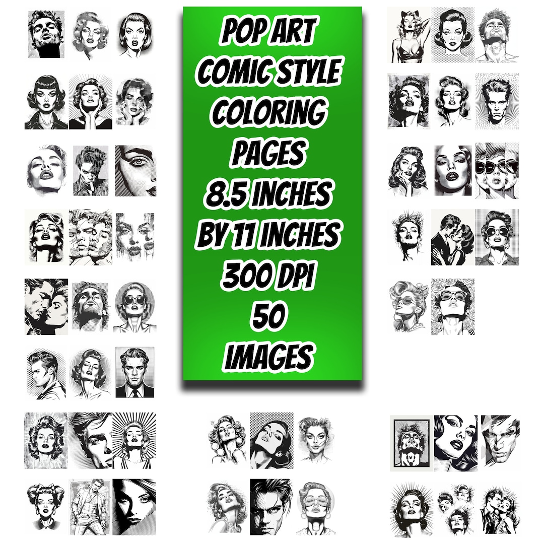 Mid-century Comic Coloring Pages, Pop Art Style (50 Printable Sheets ...