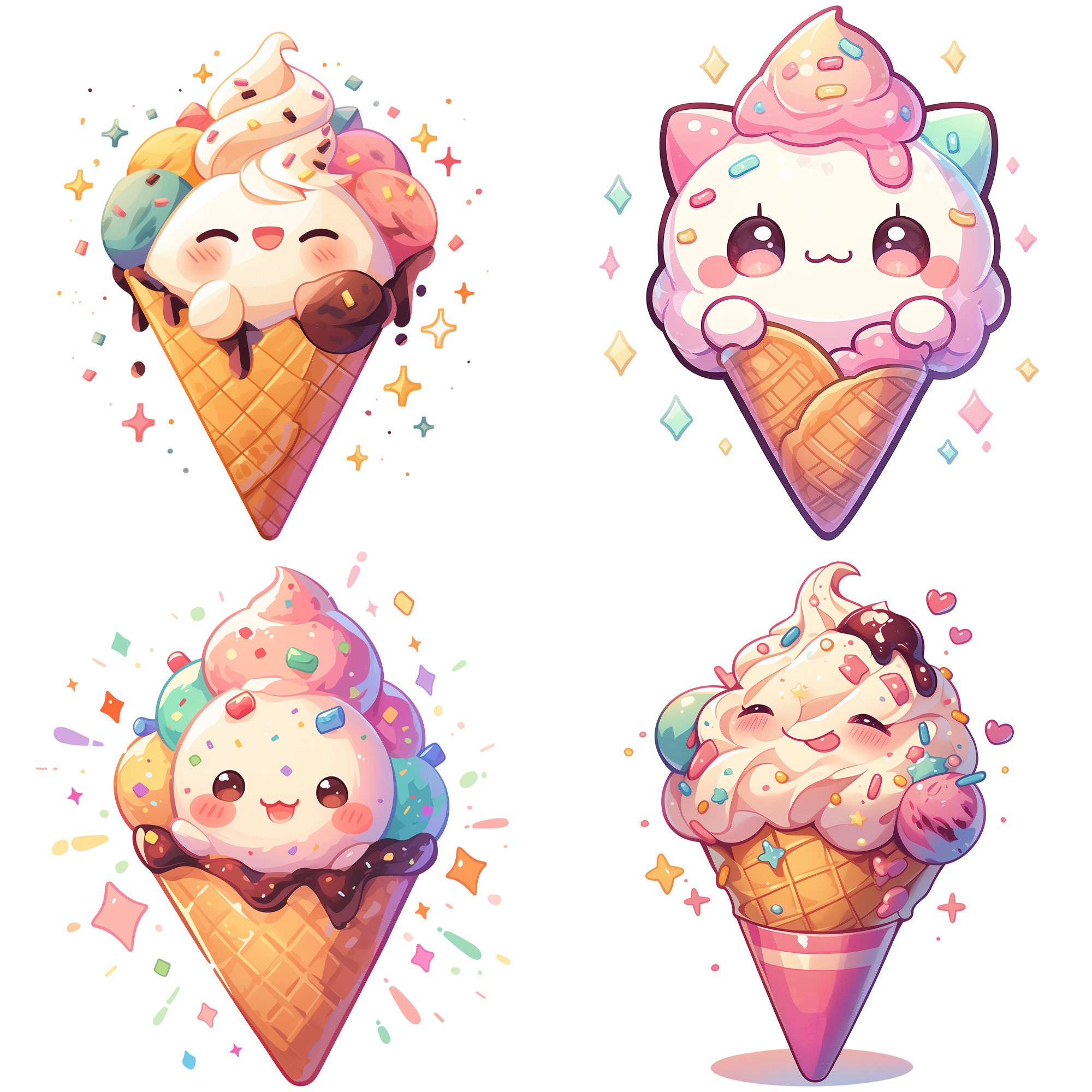 Kawaii Dessert Vector PNG Clipart Bundle 2, Cute Dessert Clipart, Cake ...