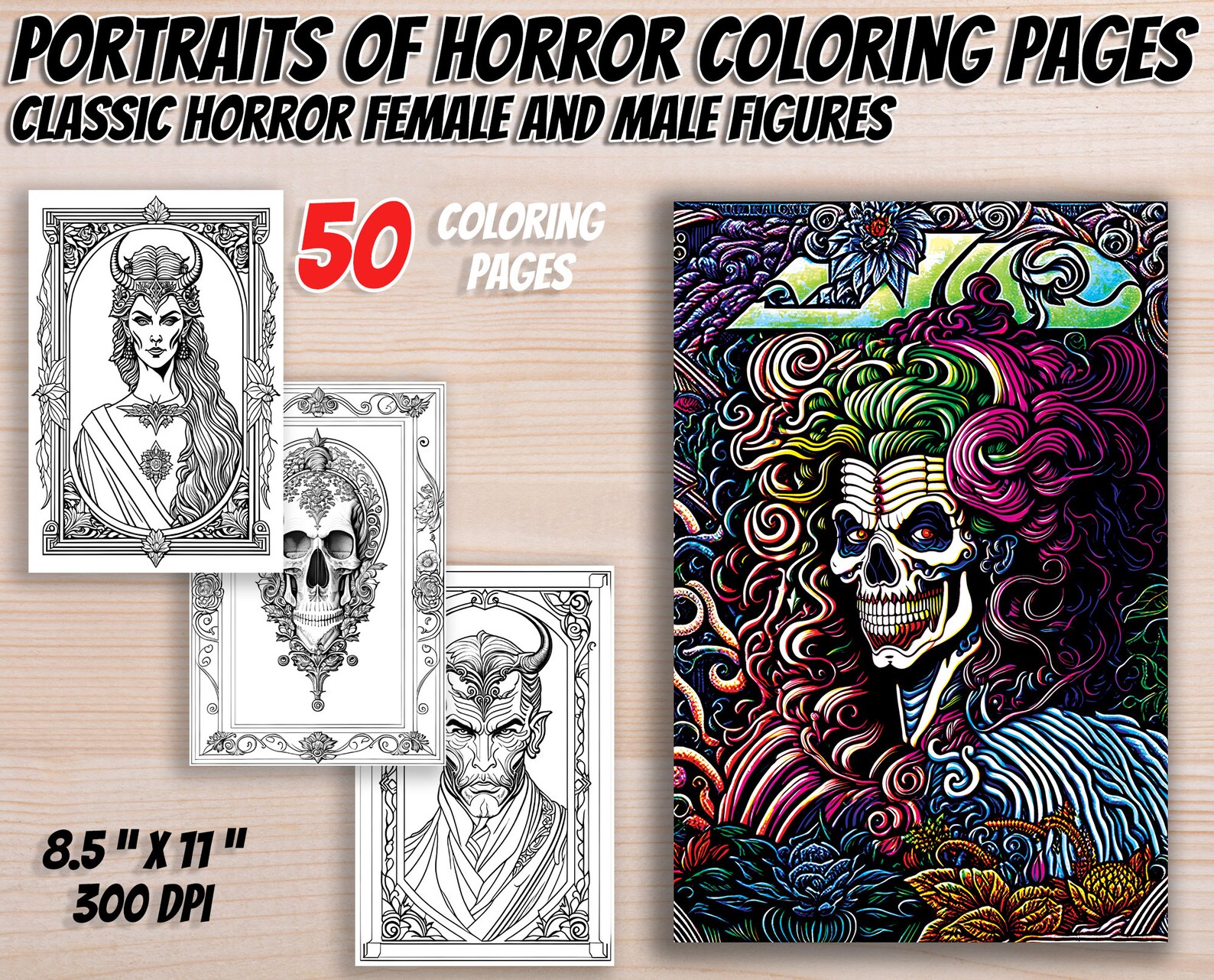 Coloring Pages Set: Gothic Horror Portraits - 50 Printable Designs - Etsy