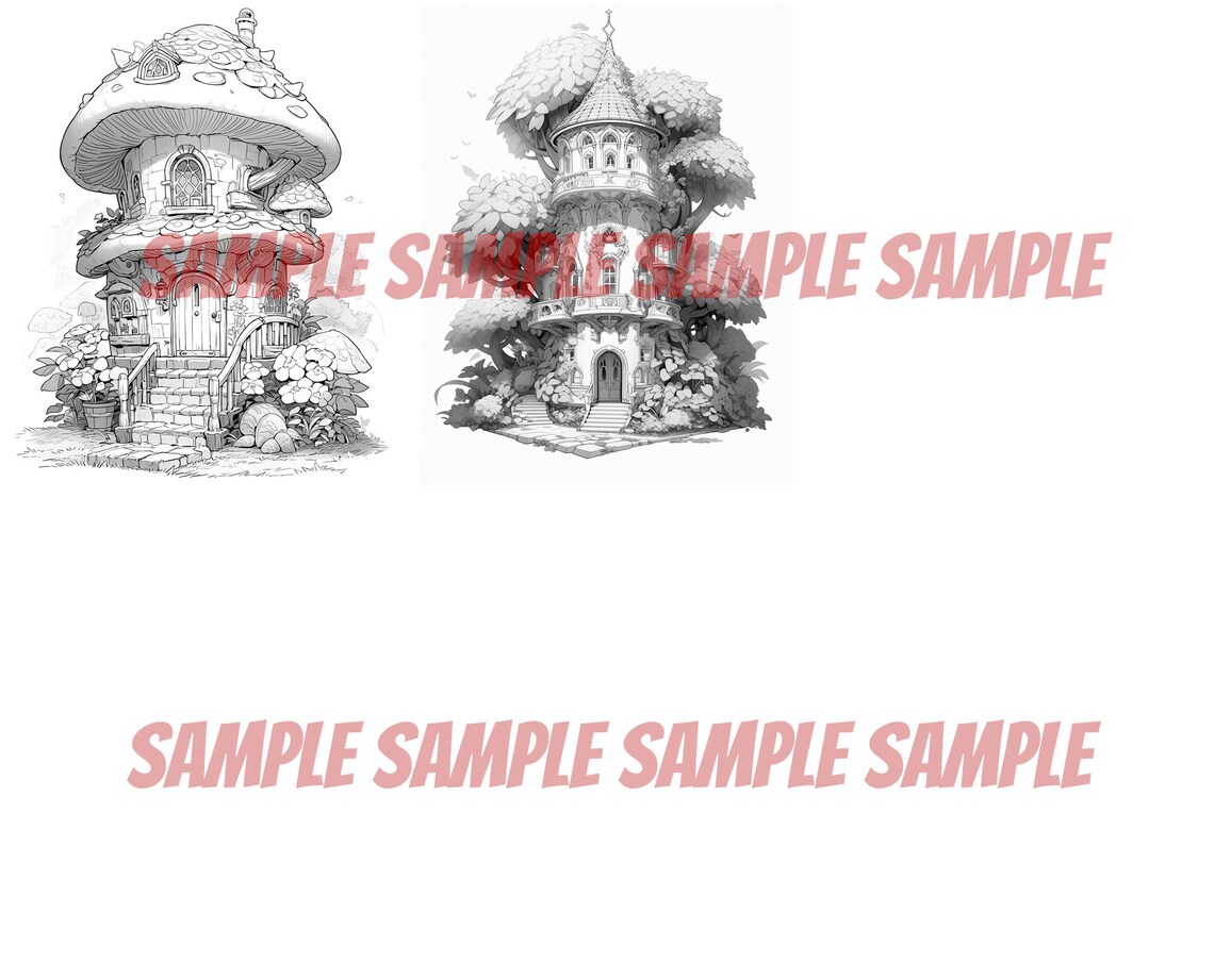 Fantasy Fairy Mushroom Homes Coloring Pages, Adult Coloring Pages, Kids ...