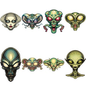 Alien Scifi Strange Creepy Halloween Clipart Bundle, Alien Clipart ...
