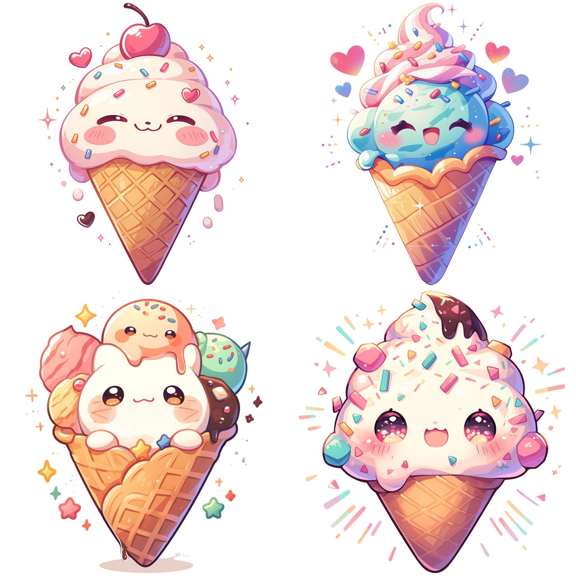 Kawaii Dessert Vector PNG Clipart Bundle 2, Cute Dessert Clipart, Cake ...