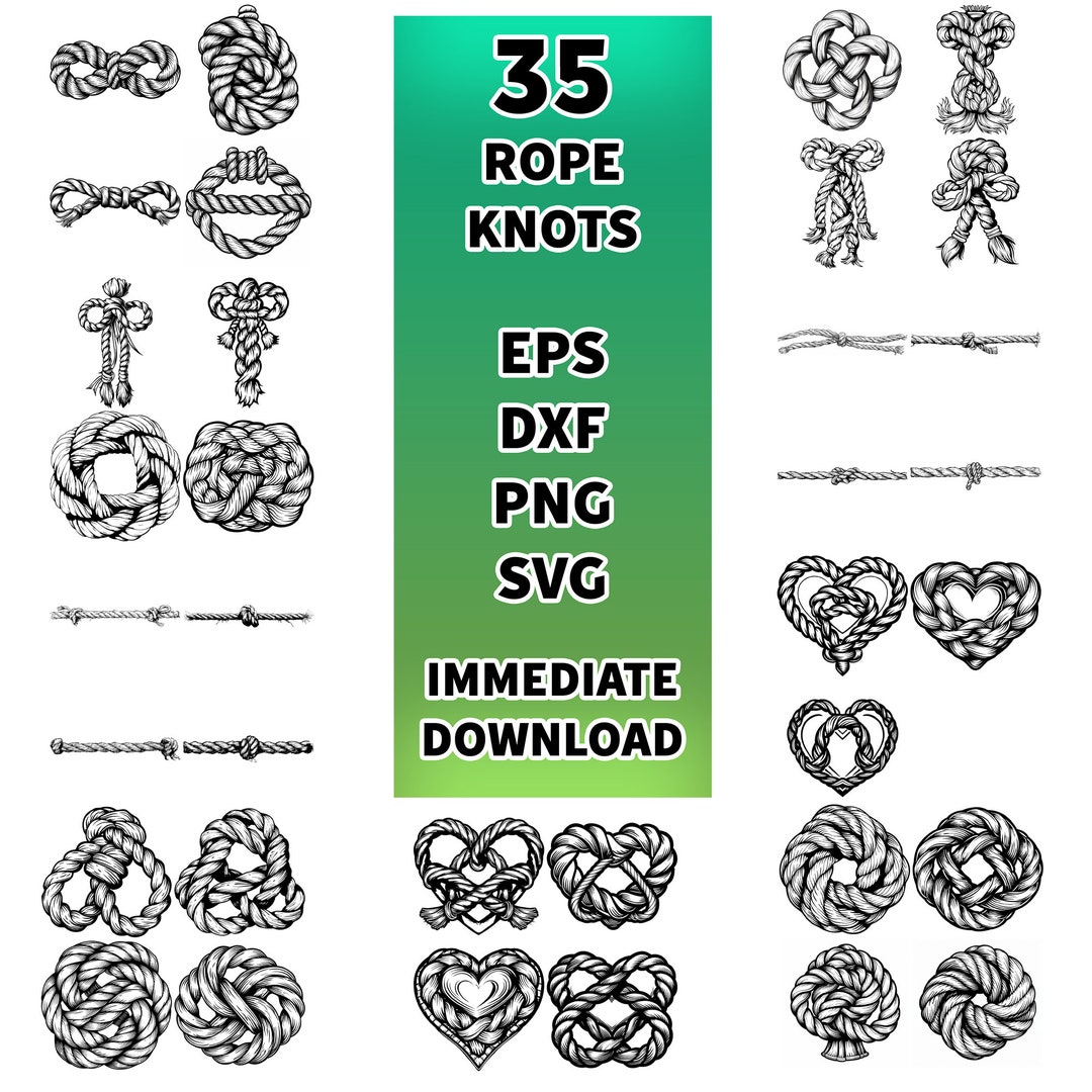 35 Rope Knots Clipart Bundle / Outline & Stamp Graphics / Decorative ...