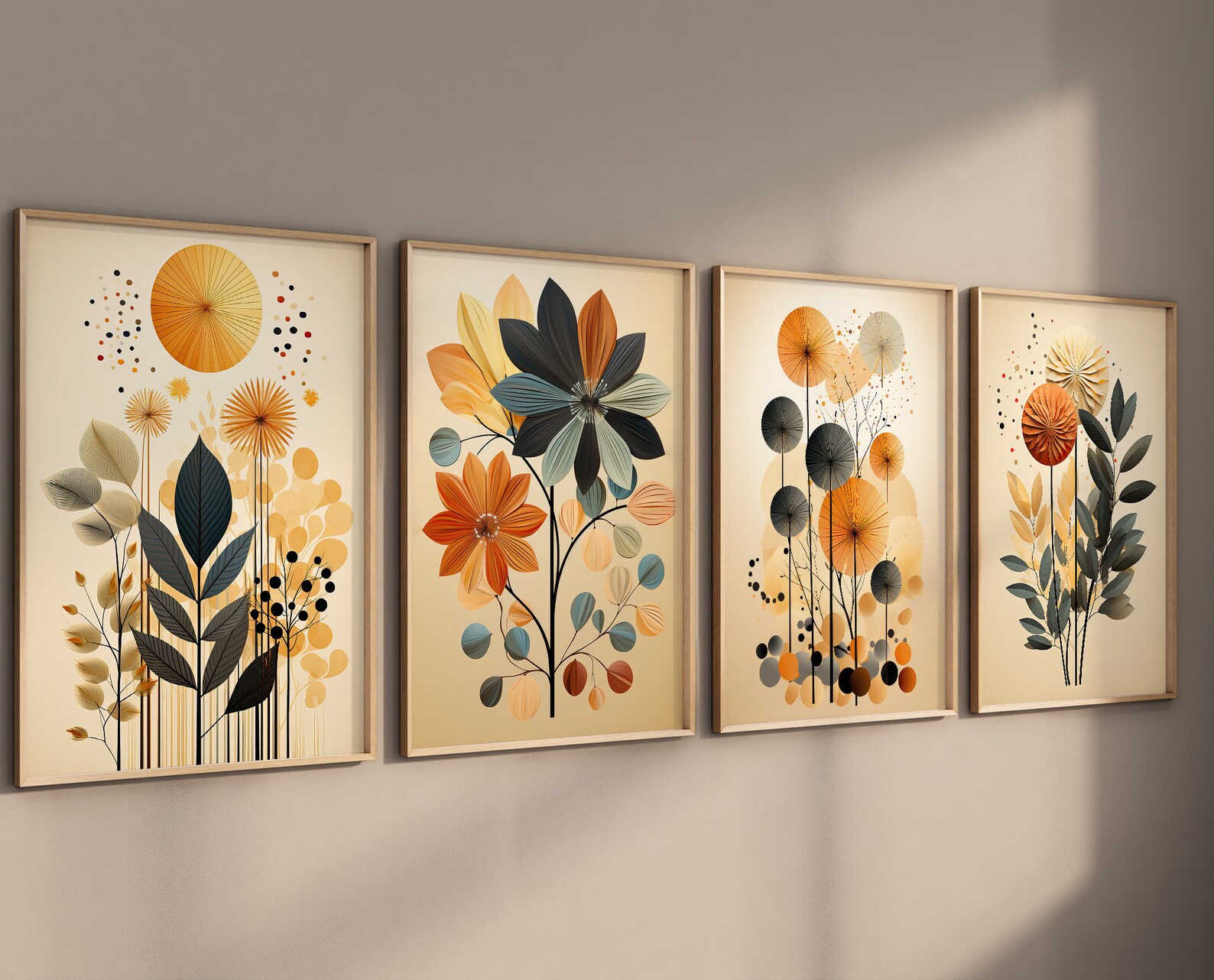 Abstract Mid Century Modern Floral Paper Poster Set, Digital Download ...