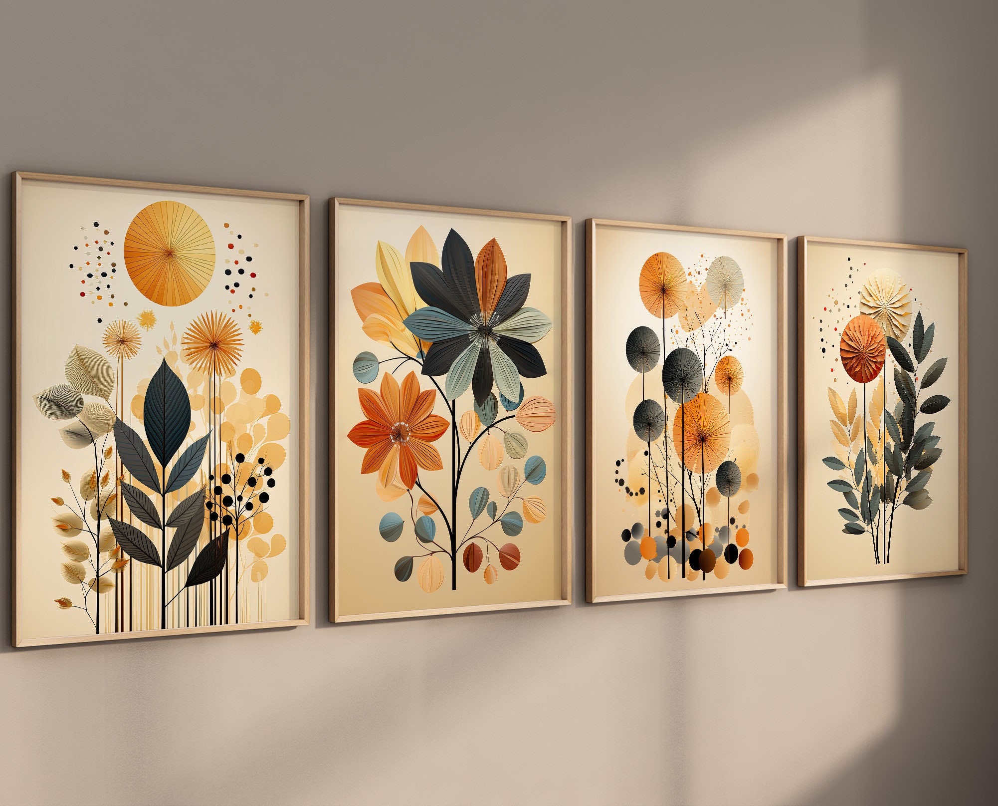 Abstract Mid Century Modern Floral Paper Poster Set, Digital Download ...
