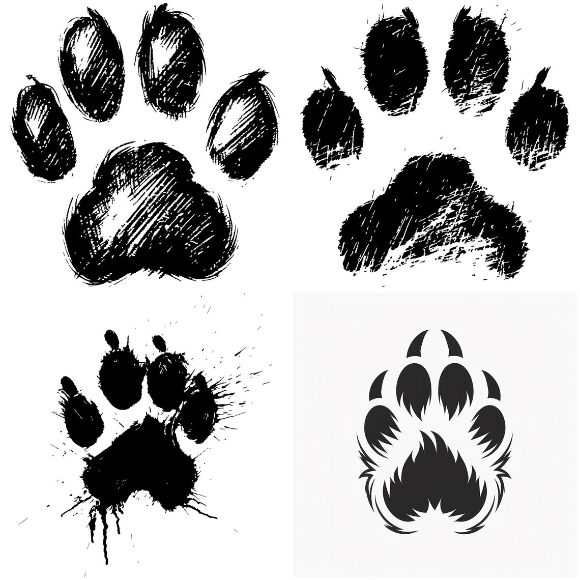 Dog Paw Prints Clipart Set Bundle / Outline Stamp Graphics / Decorative ...