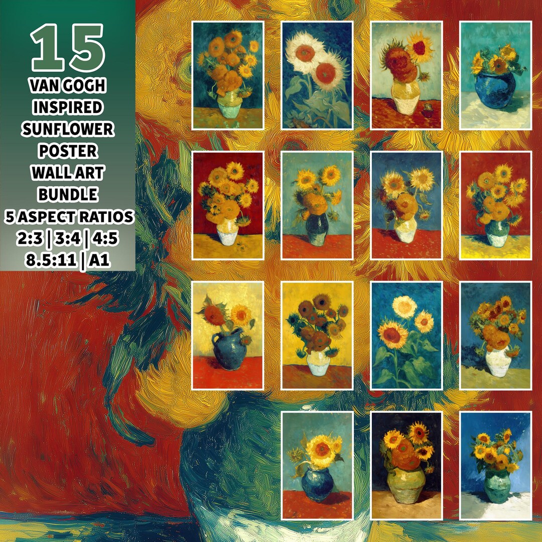 Sunflower Wall Art Prints - Van Gogh Style, Bright Floral Design - Etsy