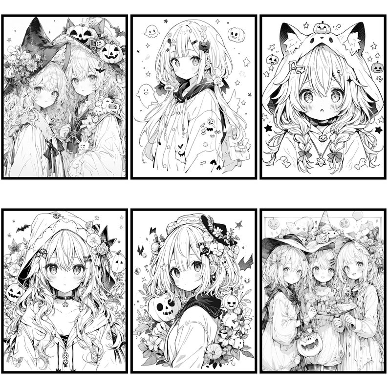 Kawaii Halloween Coloring Pages Bundle Super Cute Holiday - Etsy
