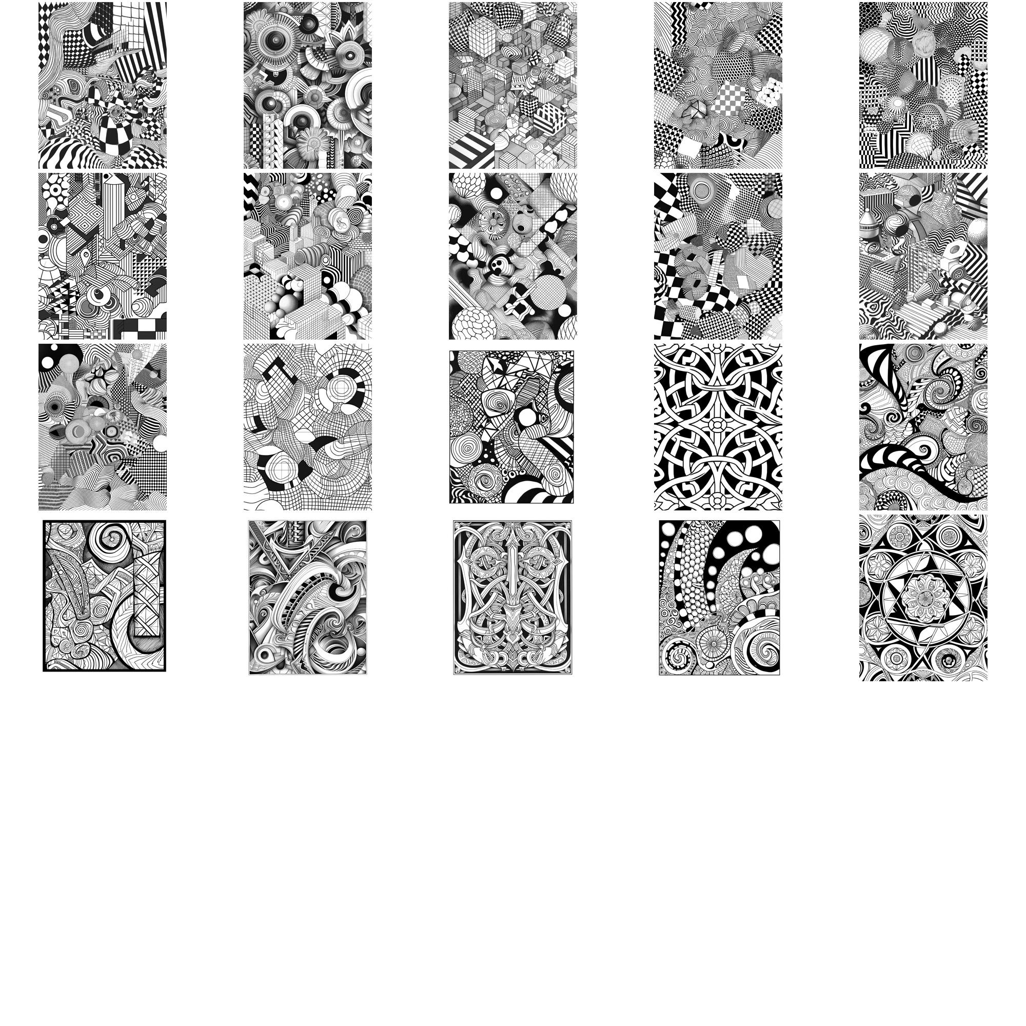 256 Abstract Zentangle Coloring Pages: Geometric Stress Relief (5 PDF ...