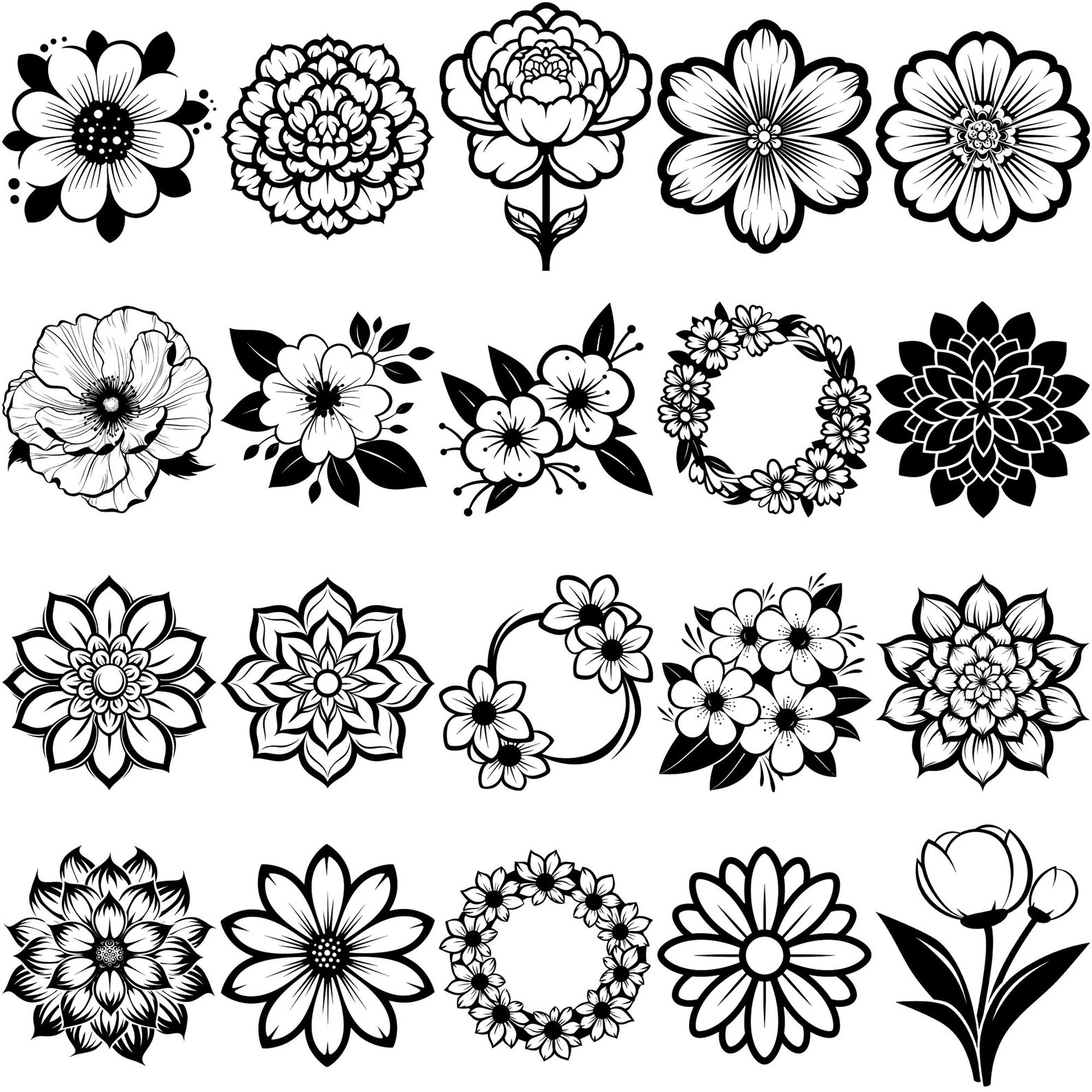 Flowers SVG PNG Dxf Eps Bundle, Flower Svg, Flower Vector, Flower ...