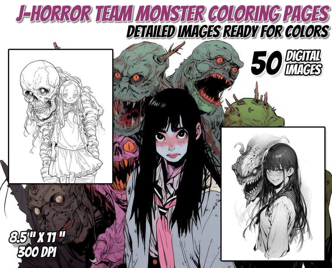 J-horror Monster Coloring Pages: Anime Kawaii Art (printable Digital ...