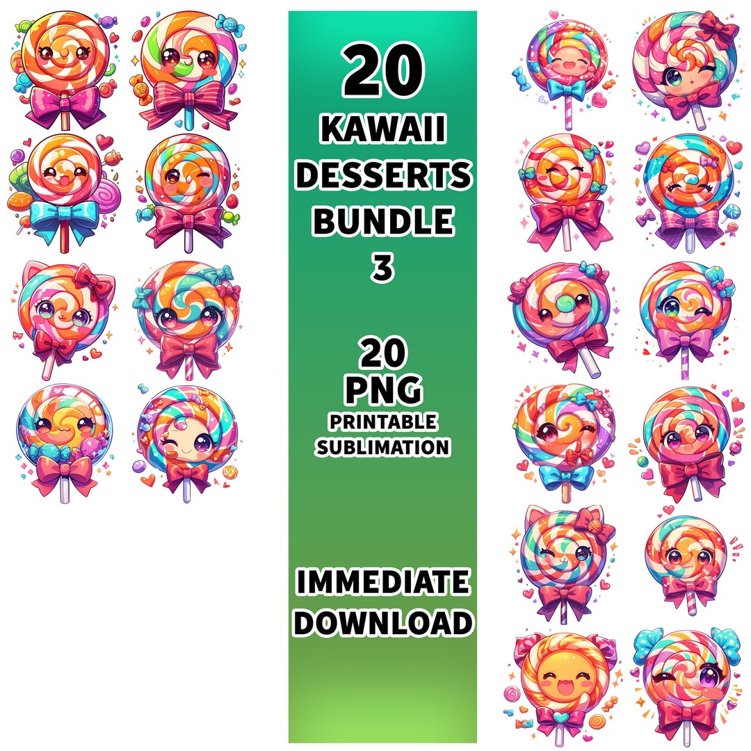 Kawaii Dessert Vector PNG Clipart Bundle 3, Cute Dessert Clipart, Cake ...