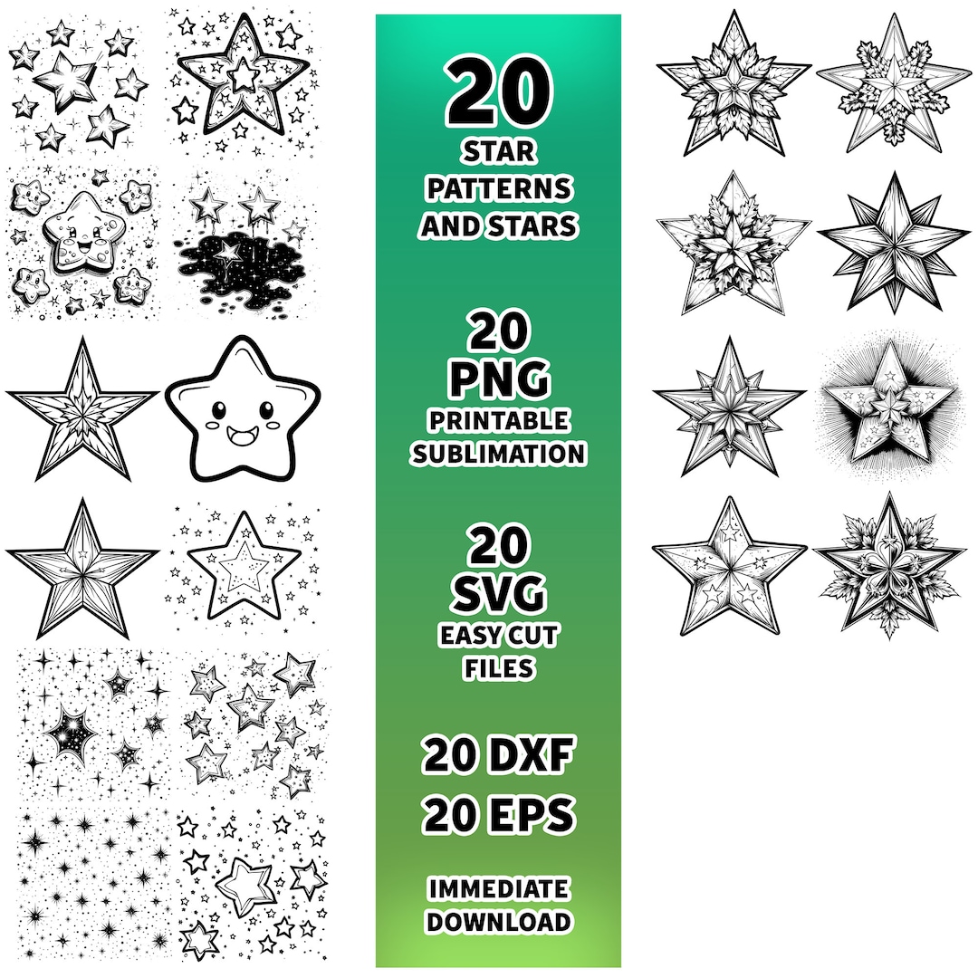 Paquete SVG PNG de estrellas, paquete SVG de patrones de estrellas ...