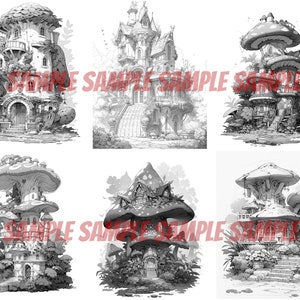 Fantasy Fairy Mushroom Homes Coloring Pages, Adult Coloring Pages, Kids ...