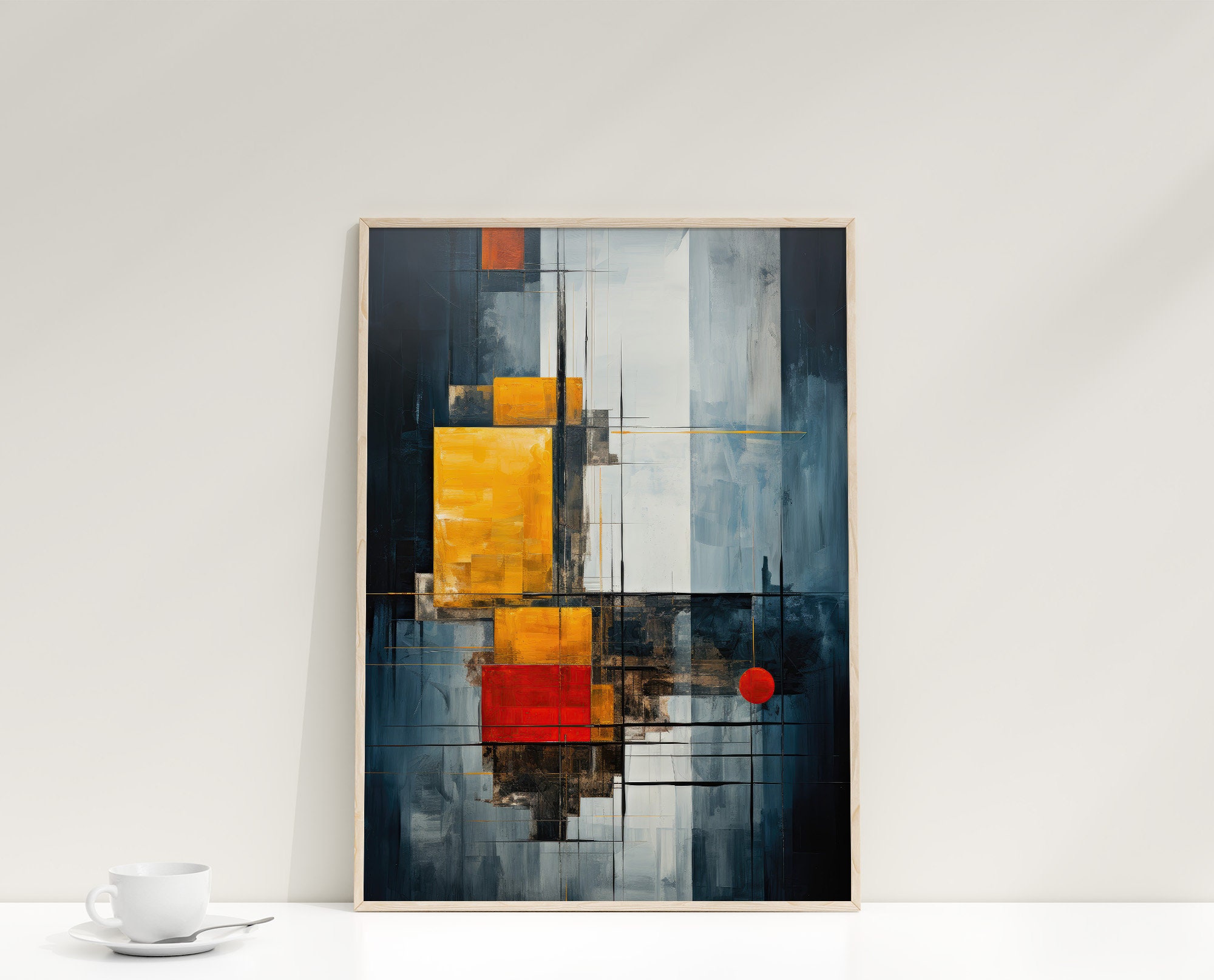 Red Yellow Black Cubist Oil Painting Bundle Poster Set, Industrial ...