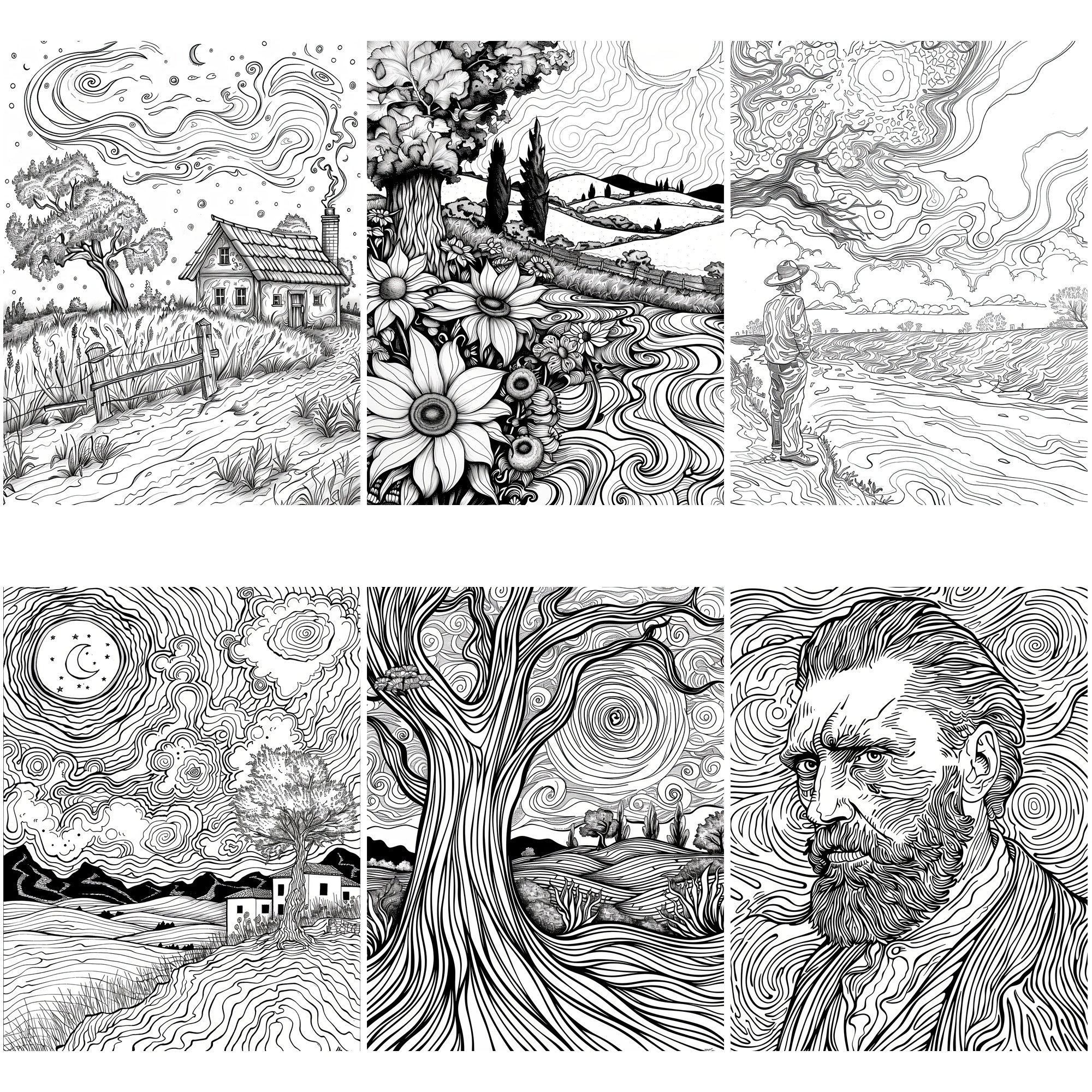 Van Gogh Coloring Pages: 50 Impressionism Art Images (digital Download ...