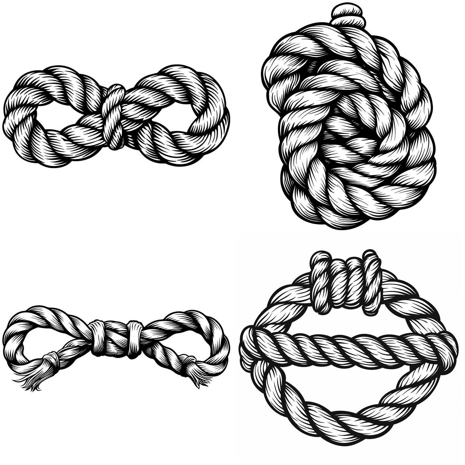 35 Rope Knots Clipart Bundle / Outline & Stamp Graphics / Decorative ...