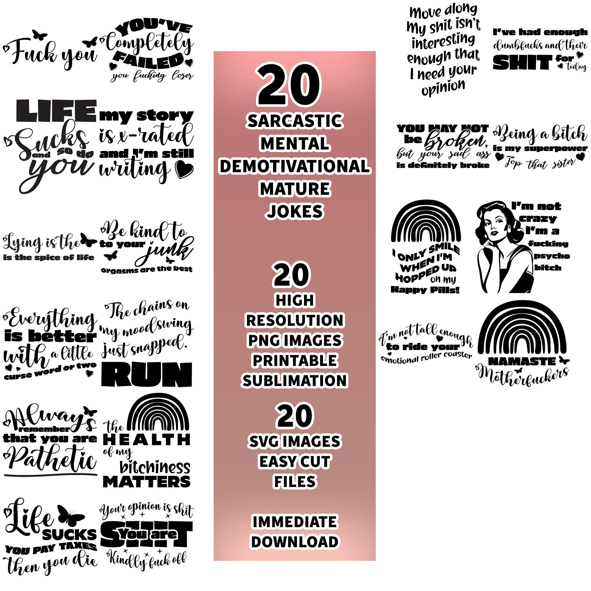 Sarcastic Jokes SVG Bundle, Sarcastic Svg, Negative SVG, Demotivational ...
