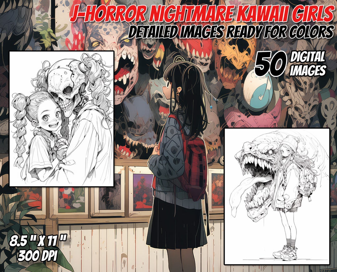 J-horror Kawaii Girls Coloring Pages: 50 Nightmare Anime Designs ...