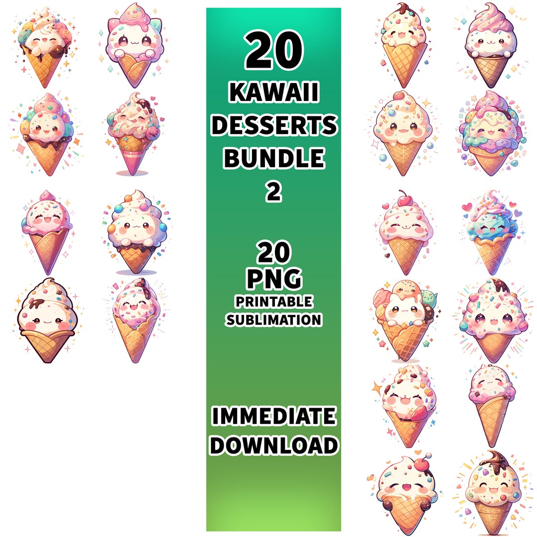 Kawaii Dessert Vector PNG Clipart Bundle 2, Cute Dessert Clipart, Cake ...