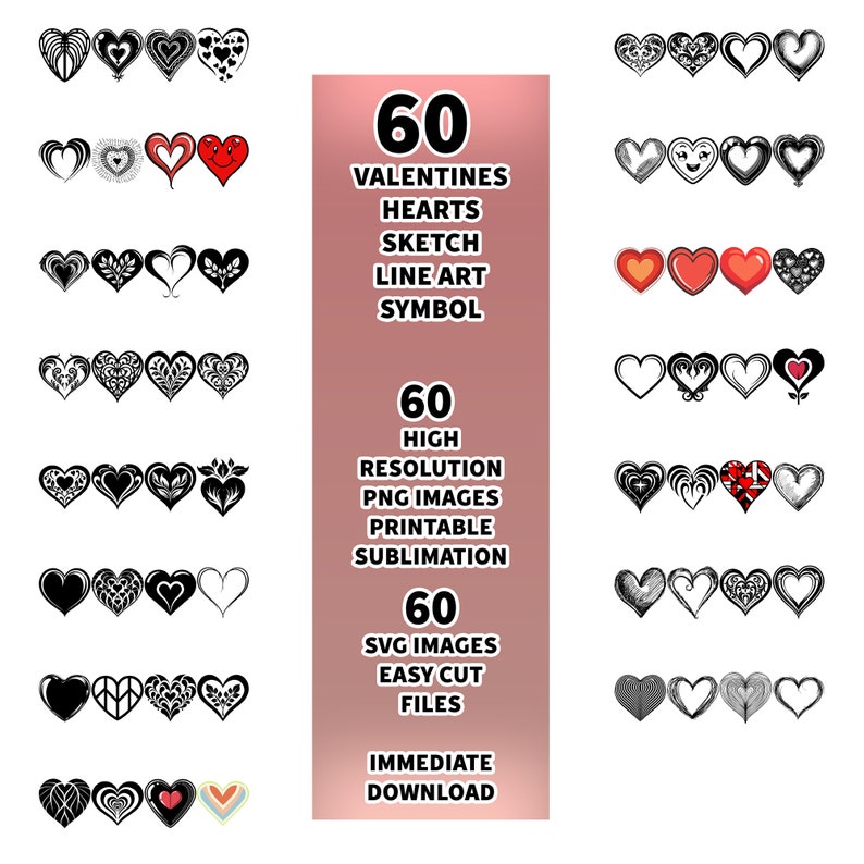 Heart SVG Bundle: 60 Doodle Clipart Cut Files (digital Download) - Etsy