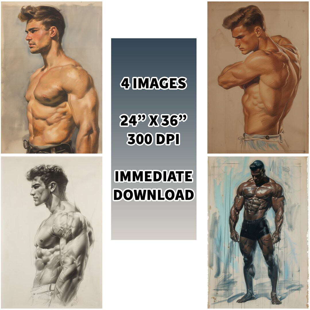 Four Classical Romantic Gentlemen, Male Four Digital Paintings, Gay Art ...