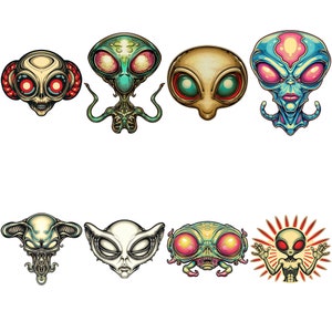 Alien Scifi Strange Creepy Halloween Clipart Bundle, Alien Clipart ...